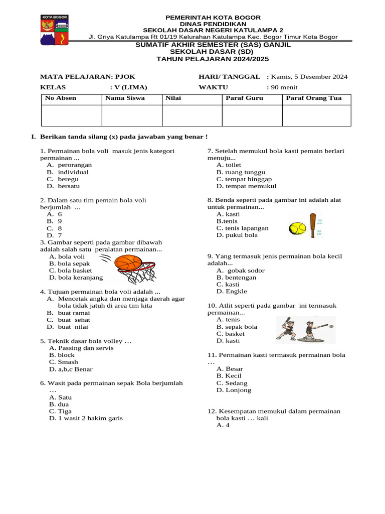 Sas Ganjil Pjok Kelas 5 | PDF