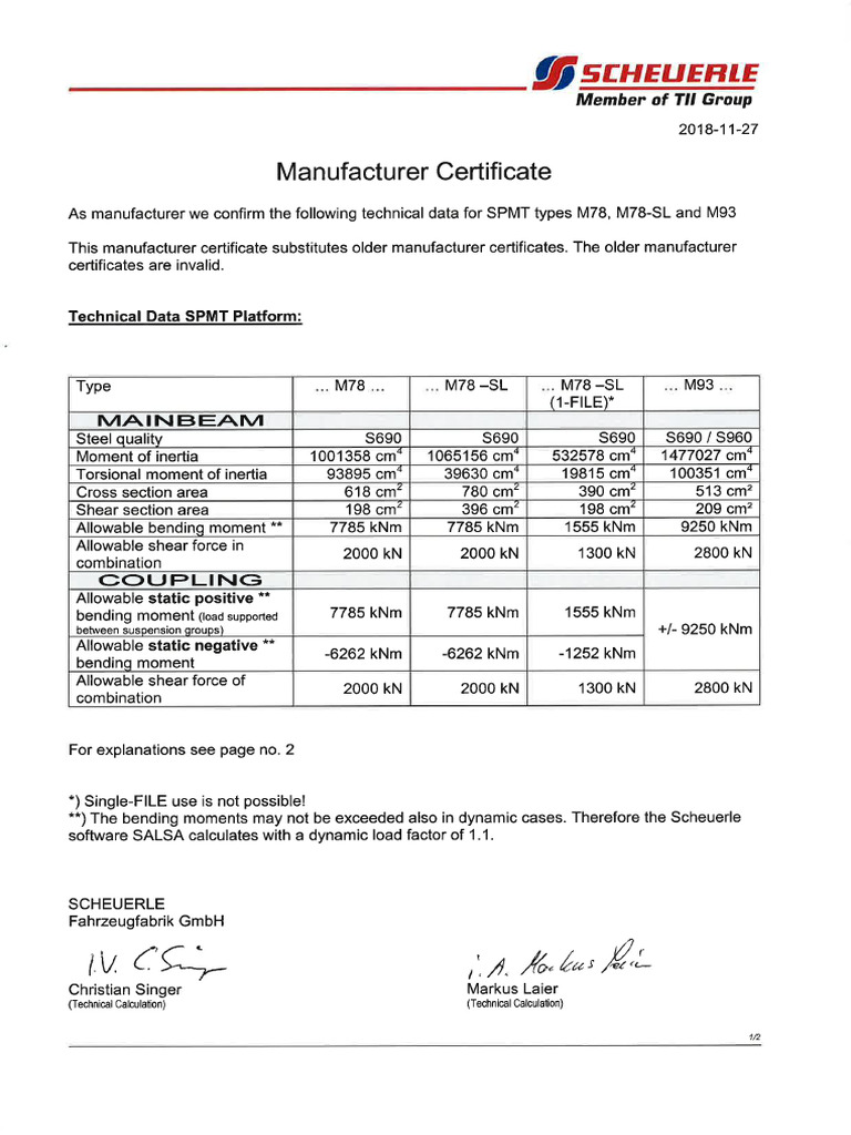 SPMT Frame Type M78, M78SL, M93 - Technical Data - en | PDF