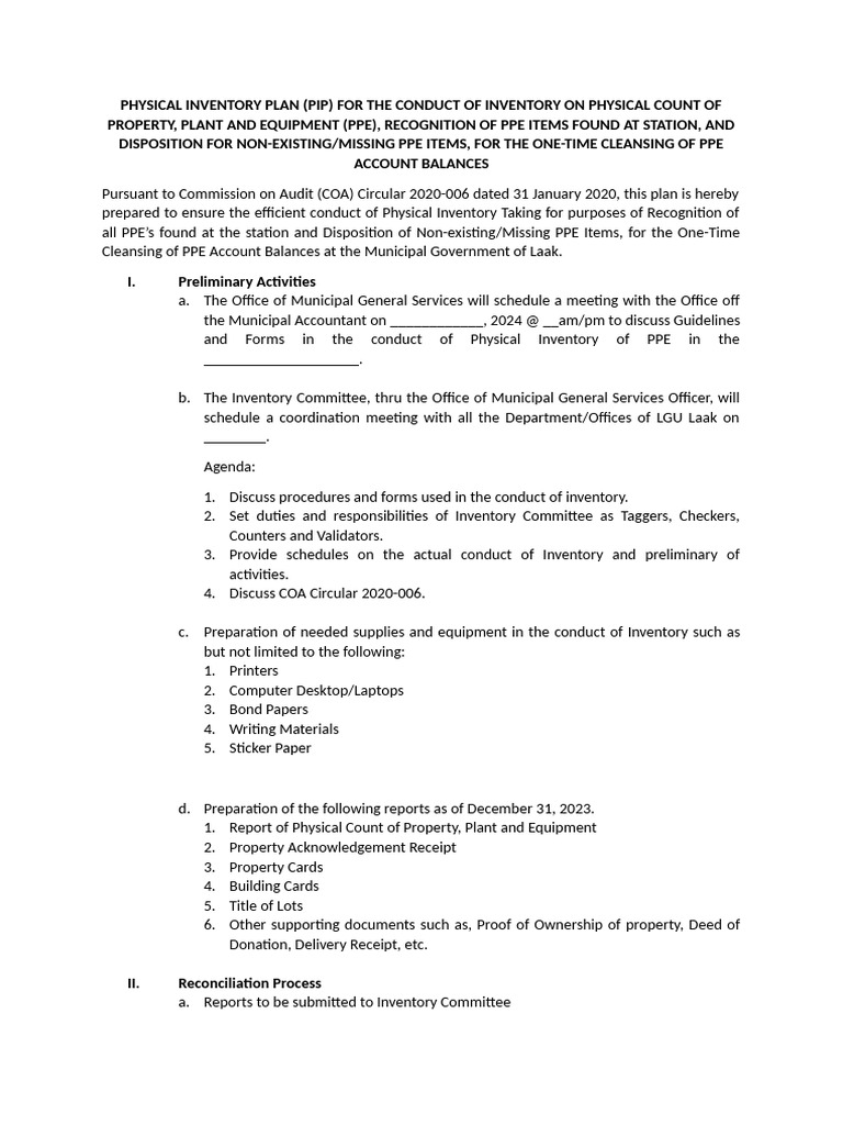 Physical Inventory Plan | PDF | Inventory