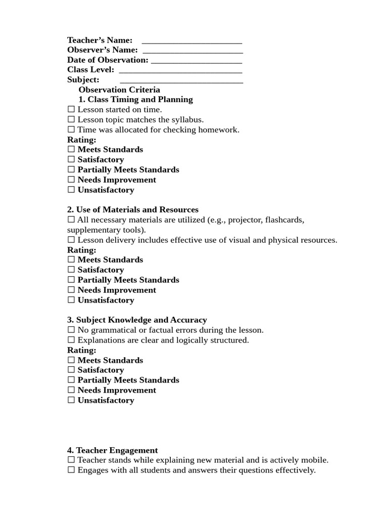iTeach Observation Log Template | PDF