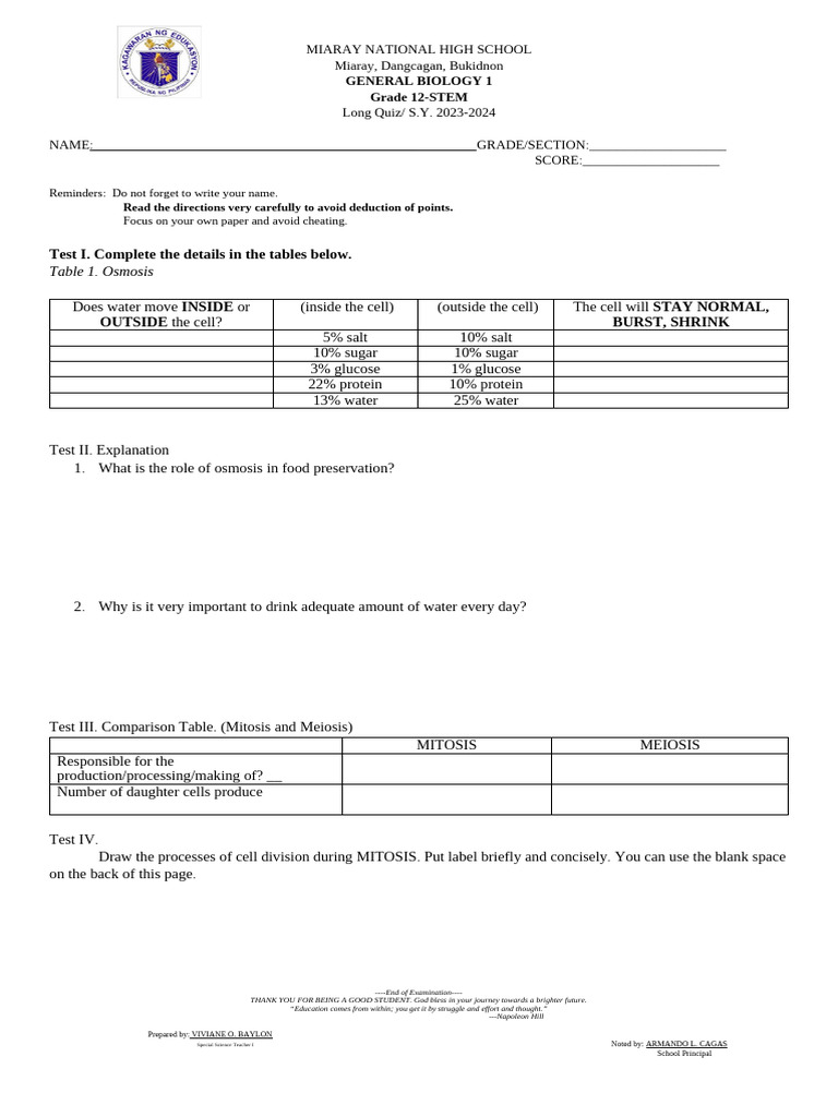 GEN BIO 1 Final Exam (Informal) | PDF | Cell (Biology) | Biological ...