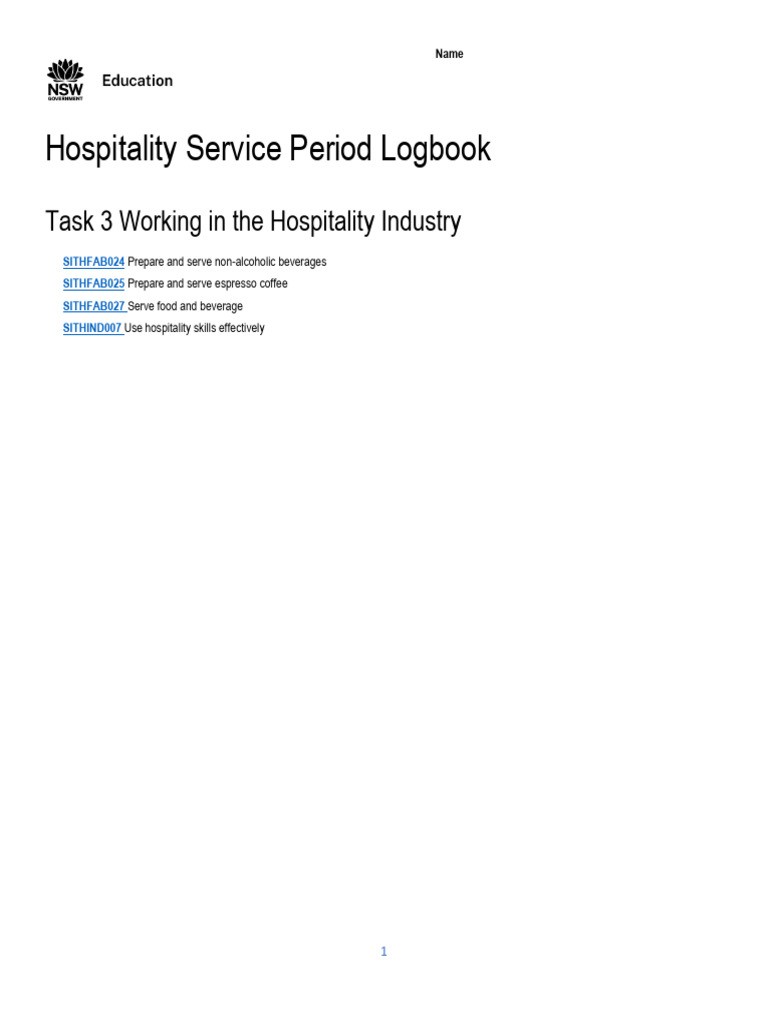 Hospitality Service Training Logbook | PDF | Drink | Hot Drinks