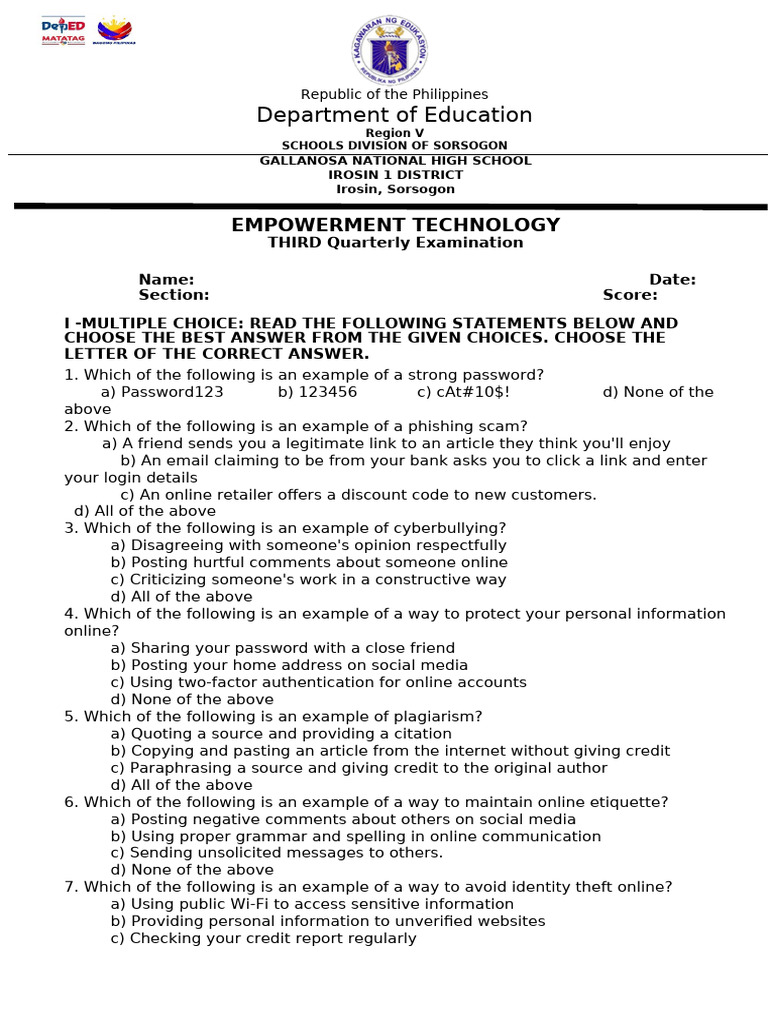 Third Quarterly Exam in EMTECH | PDF | Microsoft Excel | Spreadsheet