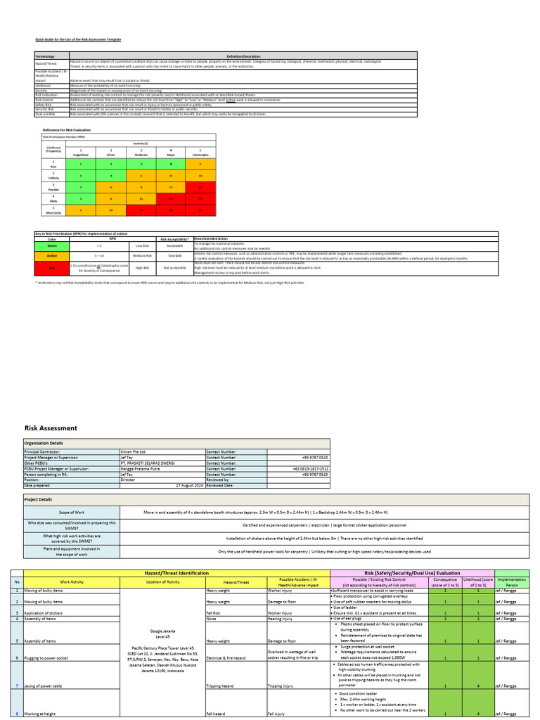 Risk Assessment Template Guide | PDF | Risk | Hazards