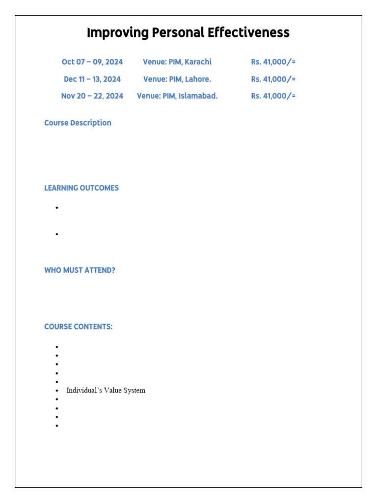 Improving Personal Effectiveness | PDF