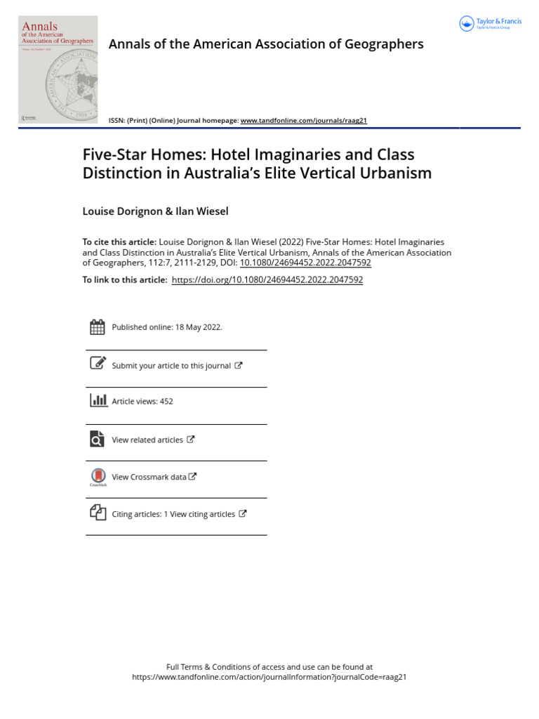 Five-Star Homes Hotel Imaginaries and Class Distinction in Australia S Elite Vertical Urbanism ...