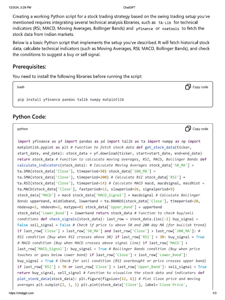 Code For Set Up Swing Trade | PDF