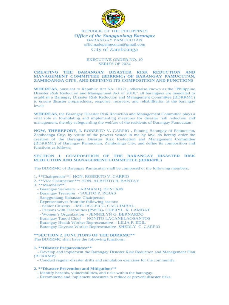 EO BDRRMC 2024 | PDF | Emergency Management | Civil Defense