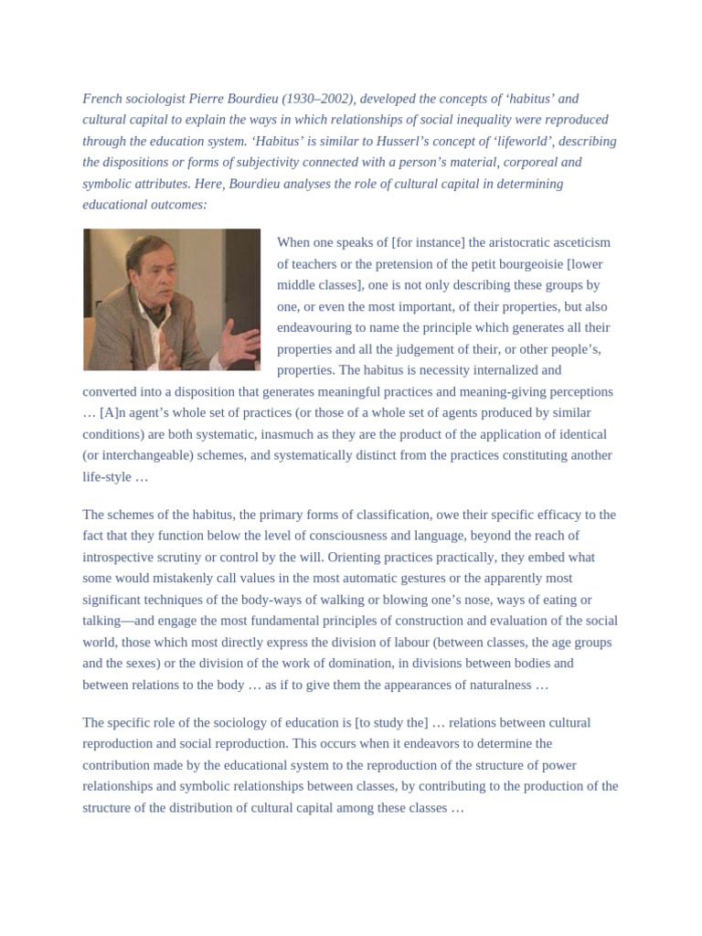French Sociologist Pierre Bourdieu | PDF | Liberal Arts Education