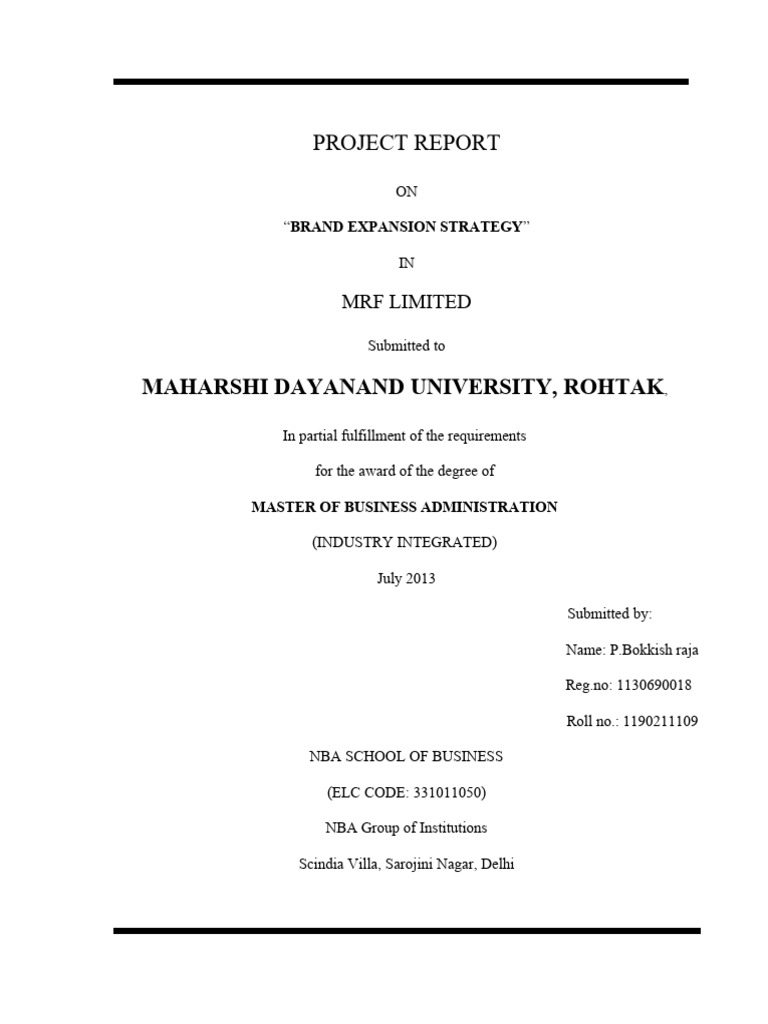 MRF Brand Expansion Strategy Report | PDF | Survey Methodology | Customer Satisfaction