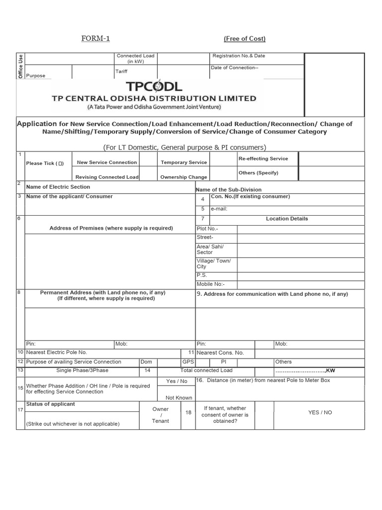 Electricity Service Connection Application | PDF | Home Appliance ...