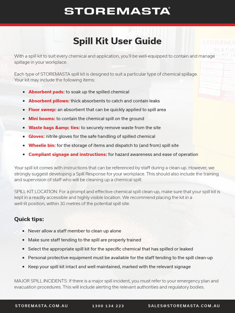 Spill Kit Usage & Safety Guide | PDF | Personal Protective Equipment | Leak