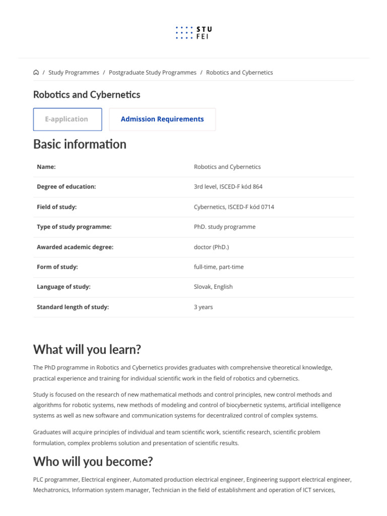 Robotics and Cybernetics - Faculty of Electrical Engineering and ...