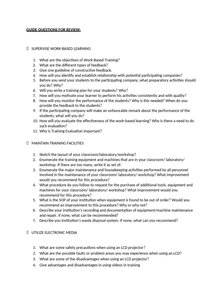 GUIDE QUESTIONS FOR REVIEW | PDF | Laboratories | Learning