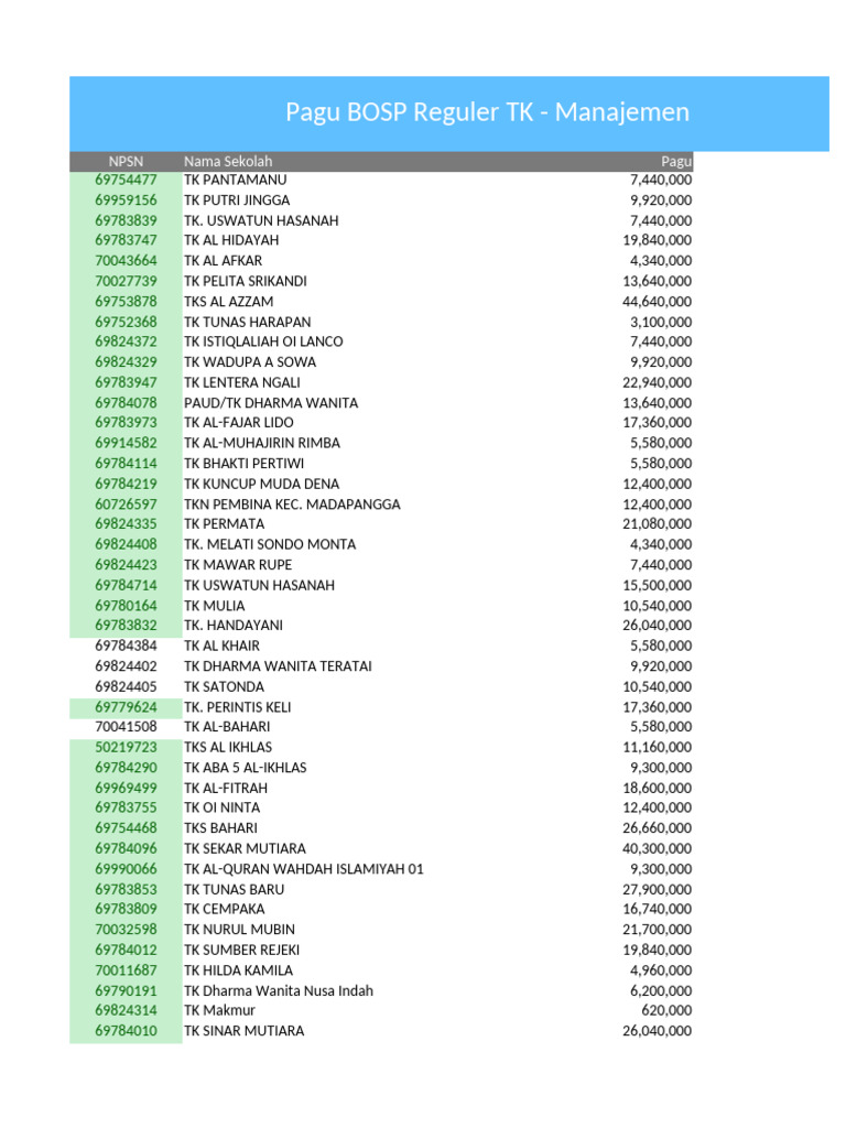 Pagu Anggaran TK - Manajemen Aplikasi RKAS - 2025 | PDF