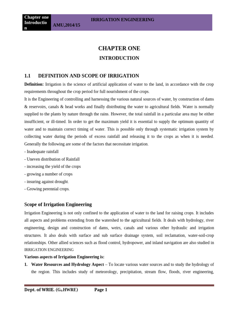 Definition and Scope of Irrigation Engineering | PDF | Irrigation | Soil