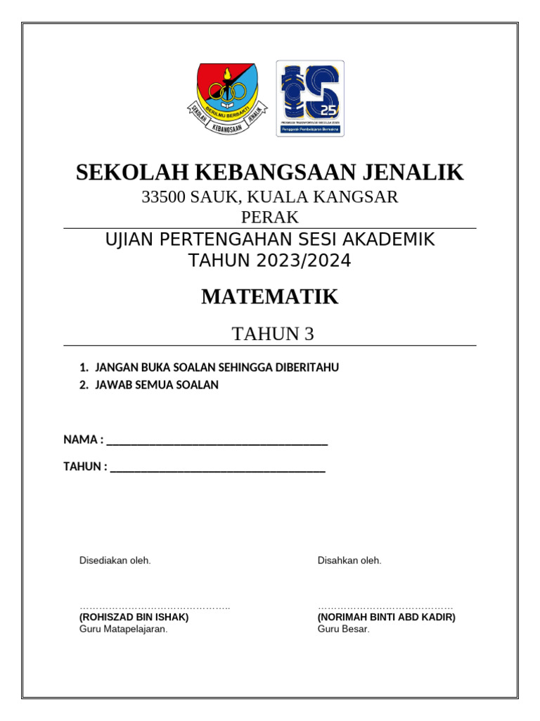 Cover Soalan Tahun 1 | PDF