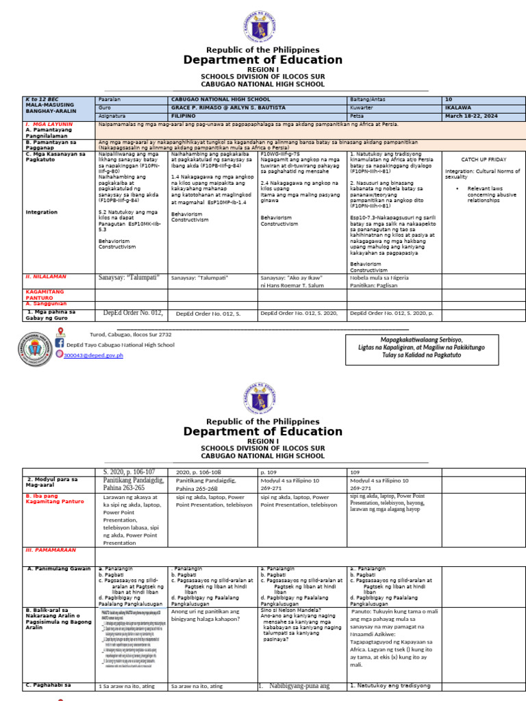 DLL-sa-Filipino-Template-with-DMOS March 18-22, 2024 | PDF