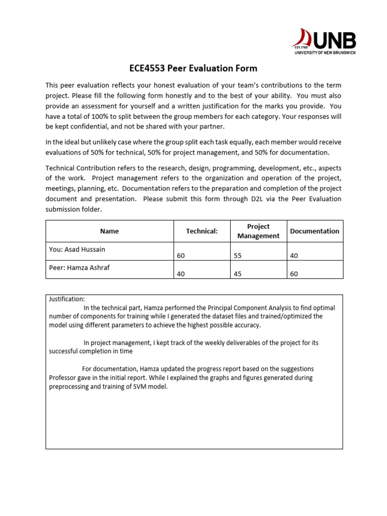 Peer Evaluation Template Project Progress | PDF
