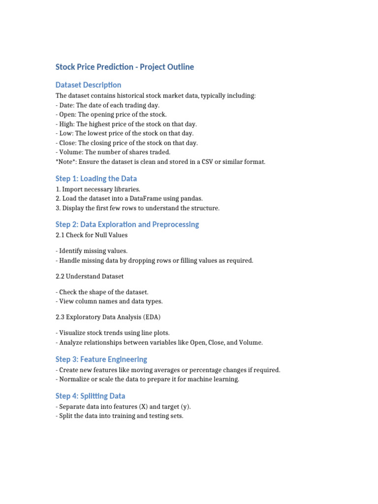 Stock Price Prediction Project Outline | PDF