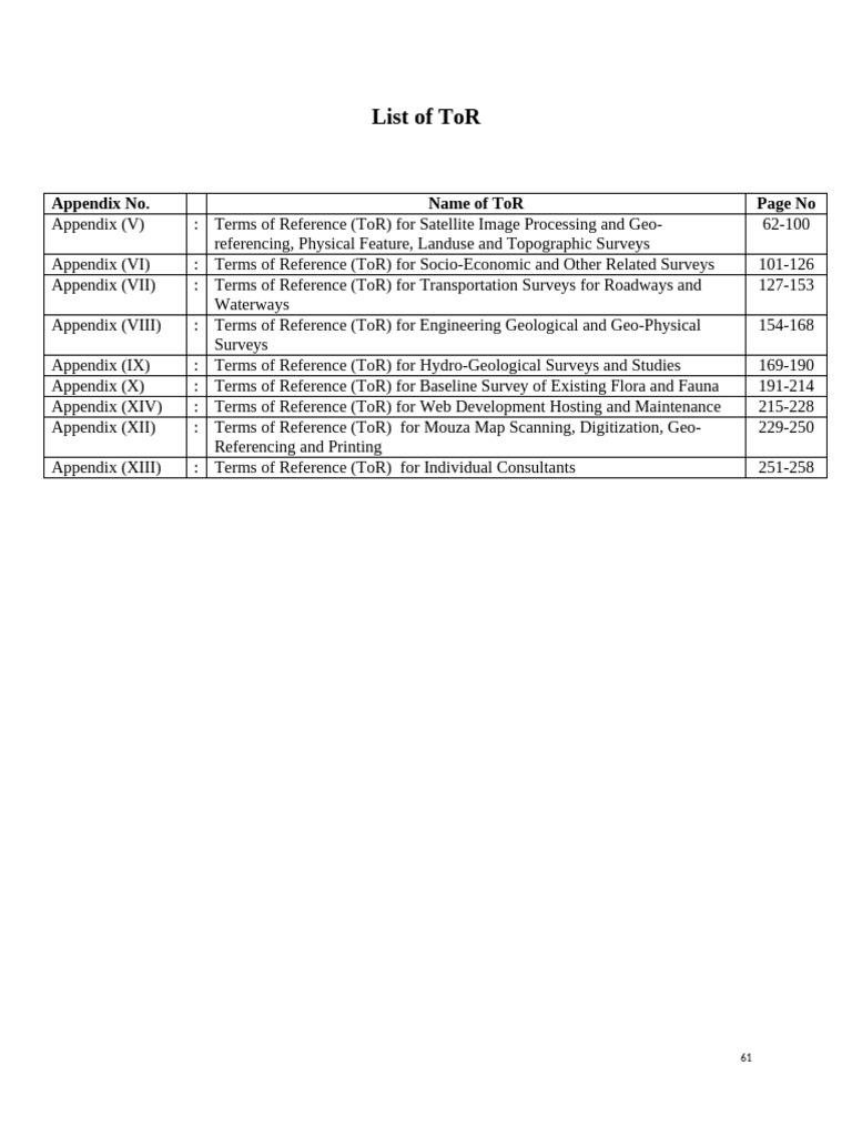 ToR Table of Contant | PDF