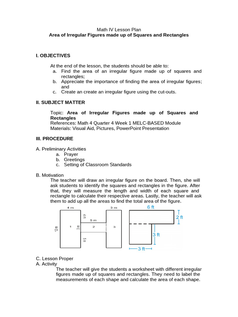 Area of Irregular Figures Lesson Plan | PDF | Area