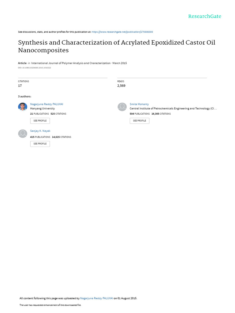 Synthesis and Characterization of Acrylated Epoxidized Castor Oil ...