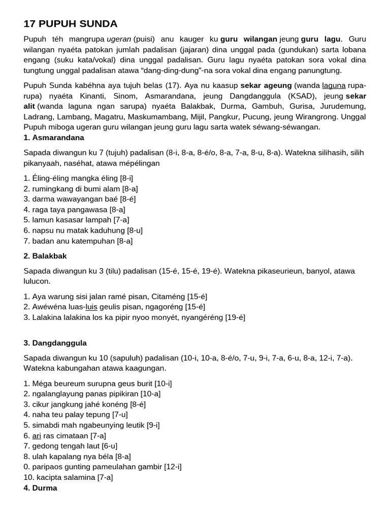 17 Pupuh Sunda | PDF