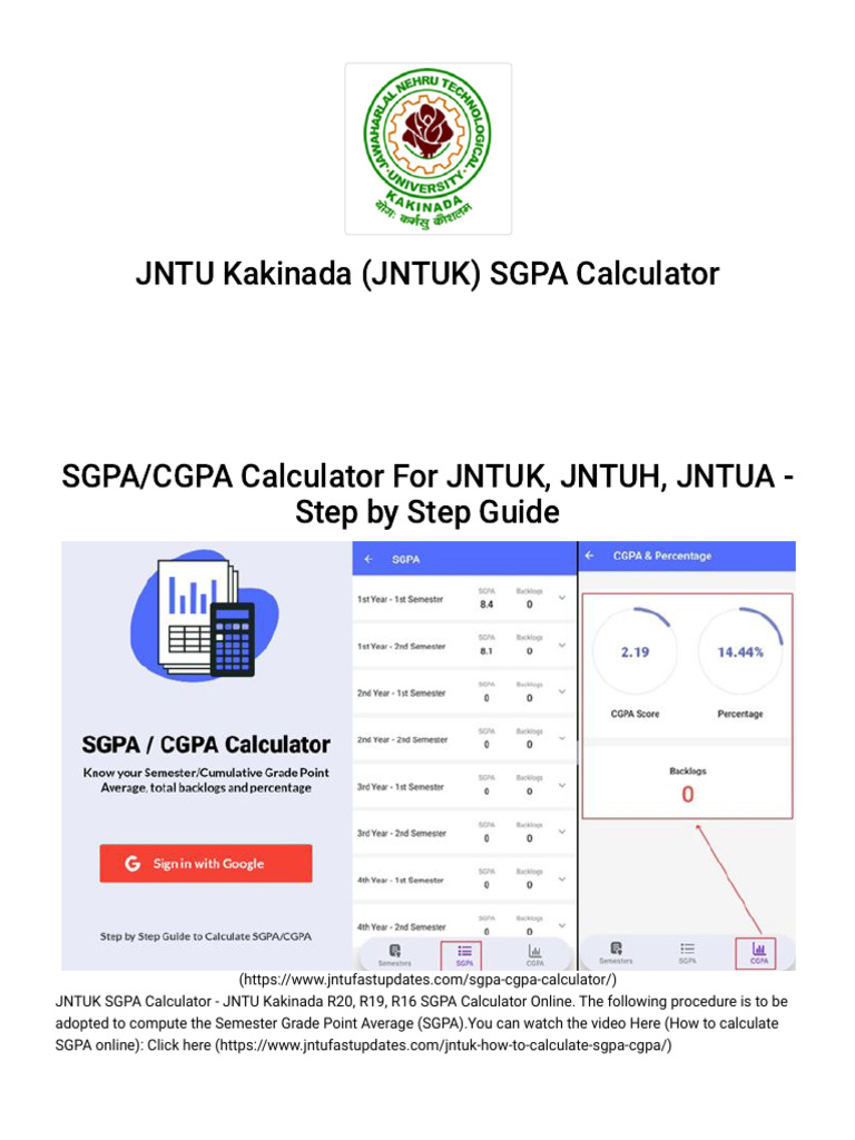 JNTUK SGPA Calculator - JNTU Kakinada R20, R19, R16 SGPA Calculator ...