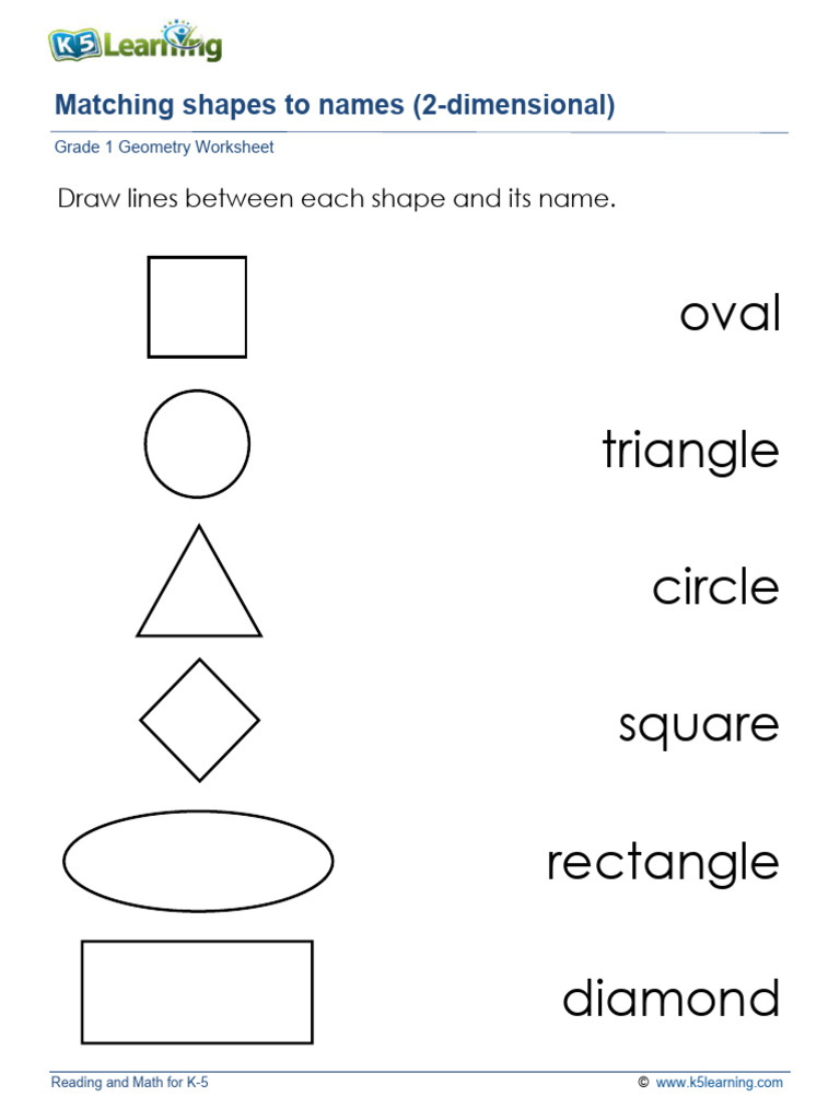 Grade 1 Geometry Match Shapes To Names | PDF