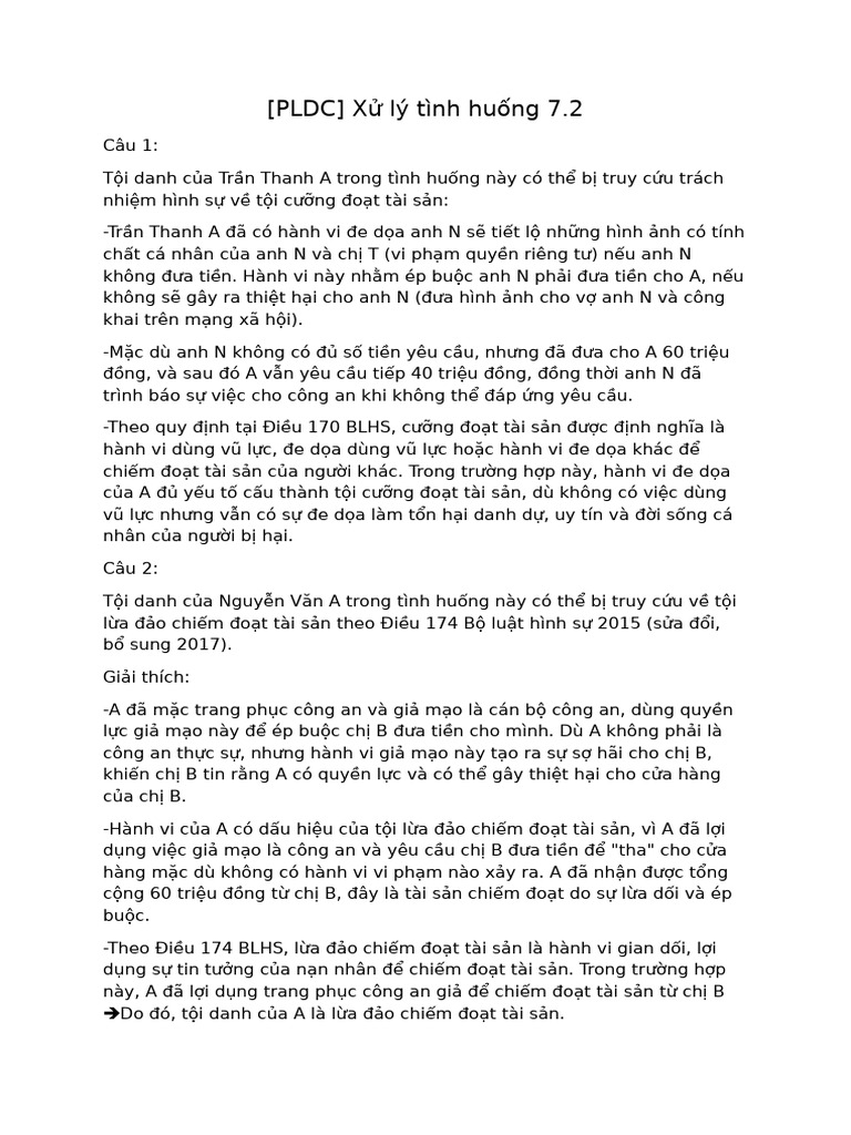 (PLDC) Xử lý tình huống 7.2 | PDF