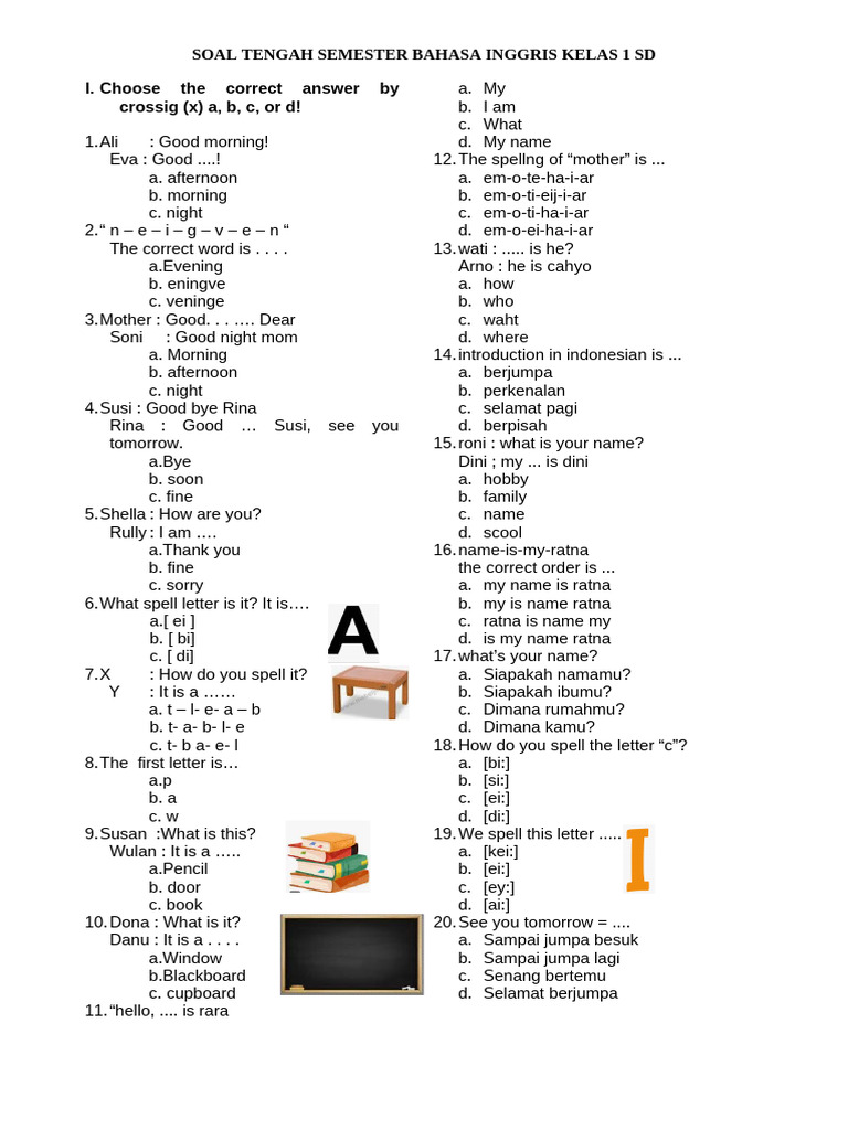 STS BAHASA INGGRIS Kelas 1 | PDF