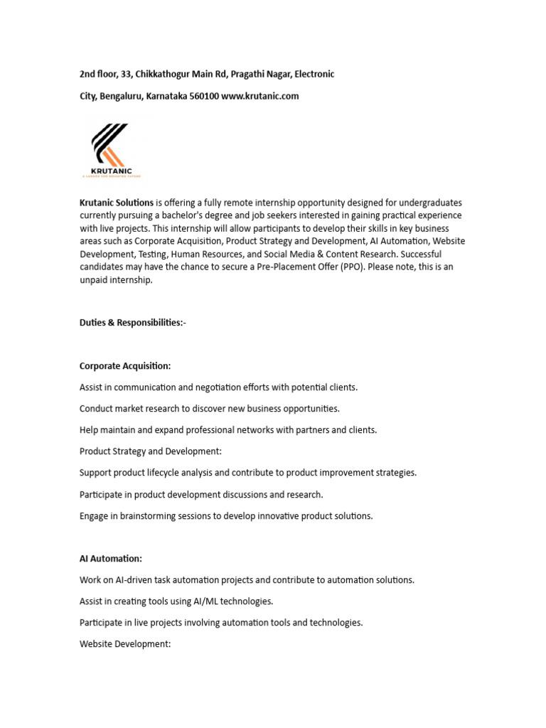 JD_internship Krutanic (1) (1) | PDF | Web Development | Information Technology