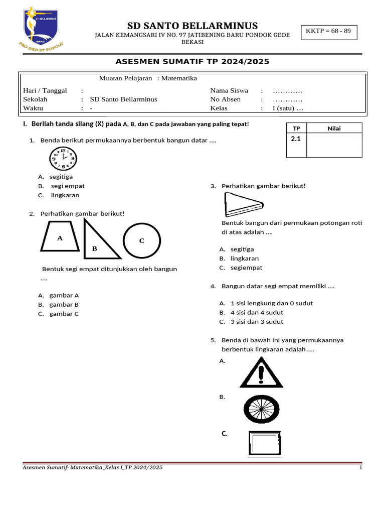 SOAL ASESMEN SUMATIF Matematika Color | PDF