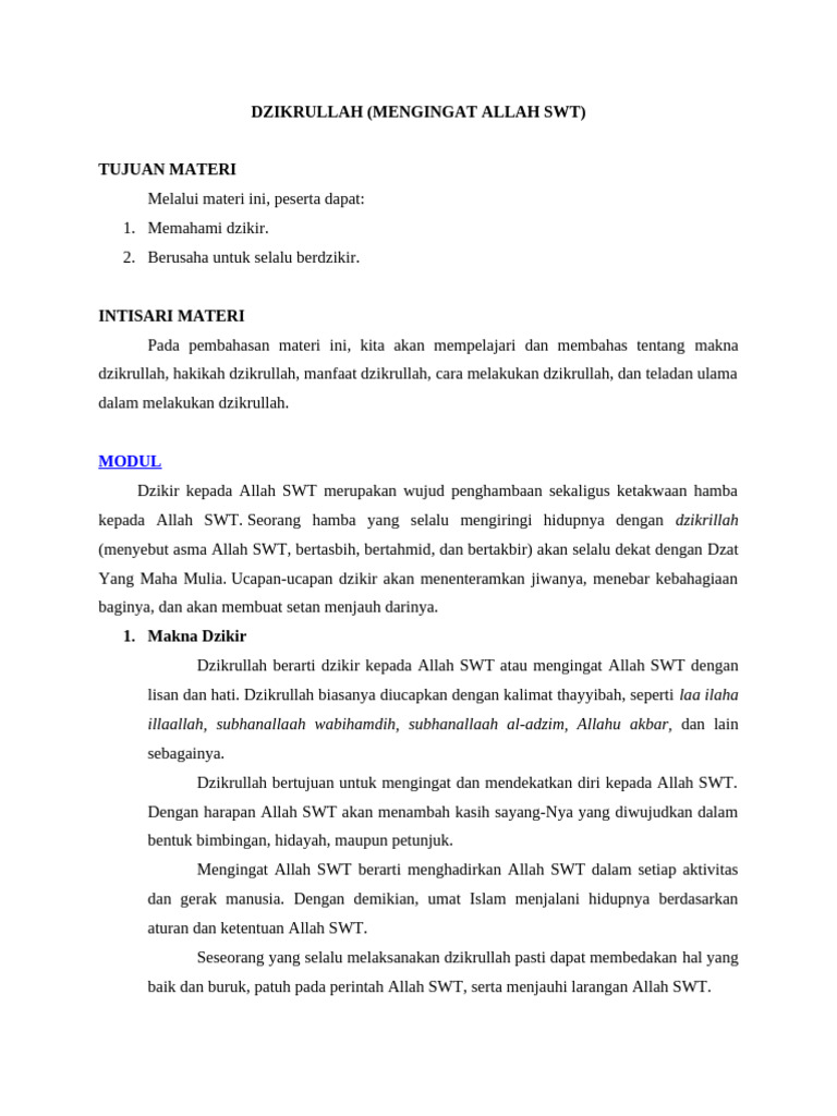 Memahami Dzikrullah dan Manfaatnya | PDF