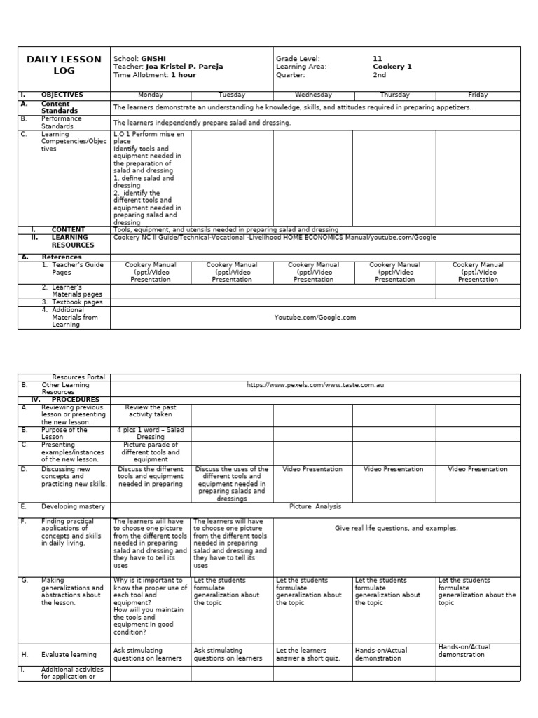 DLL-COOKERY G11 Salad & Dressing | PDF | Learning | Behavior Modification