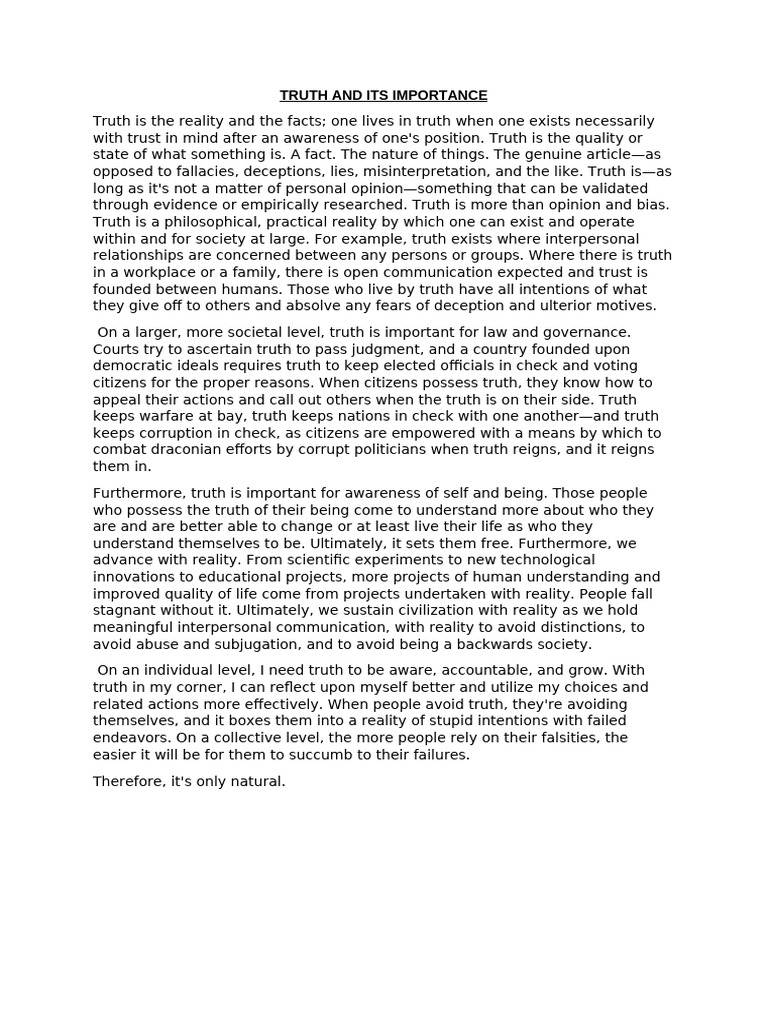 Truth and Its Importance | PDF | Truth | Deception