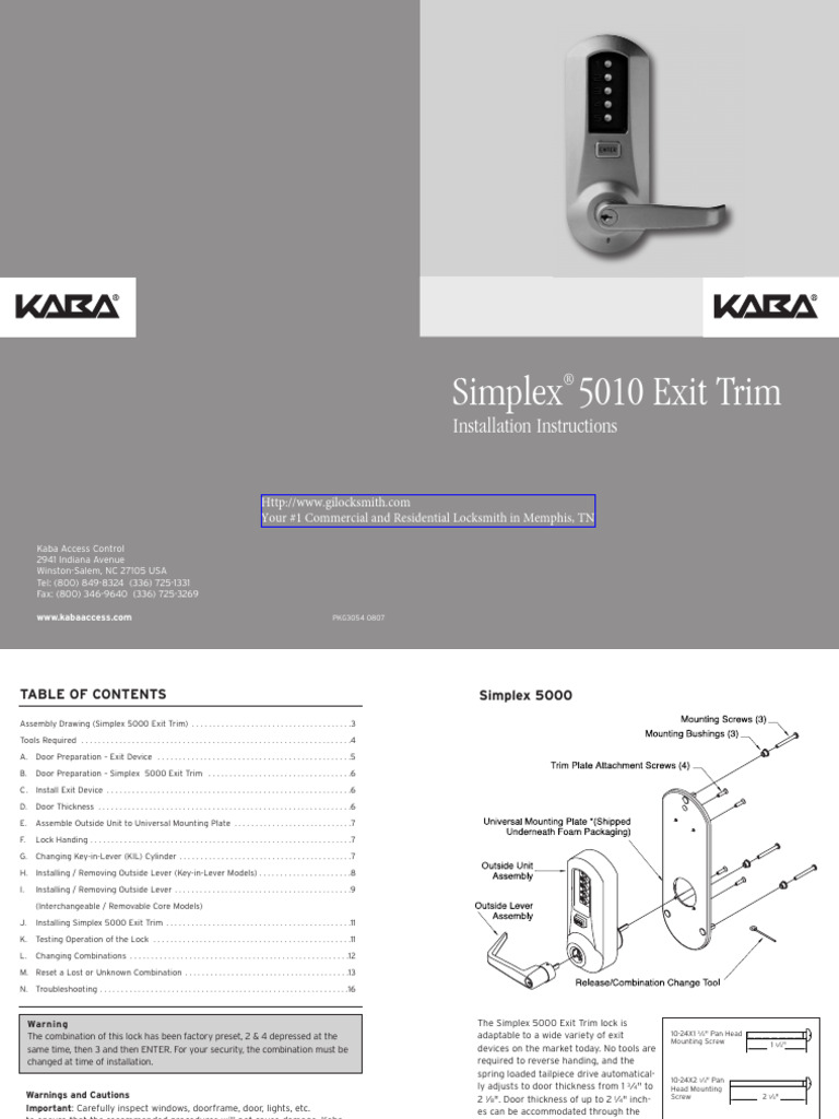 Dormakaba Series 5000 Trim Exit Installation PDF | PDF | Door | Drill