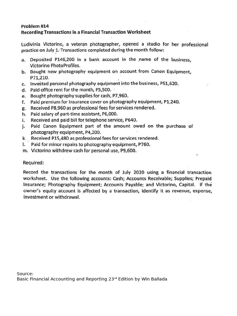 EXERCISE 3 Financial Transaction Worksheet | PDF