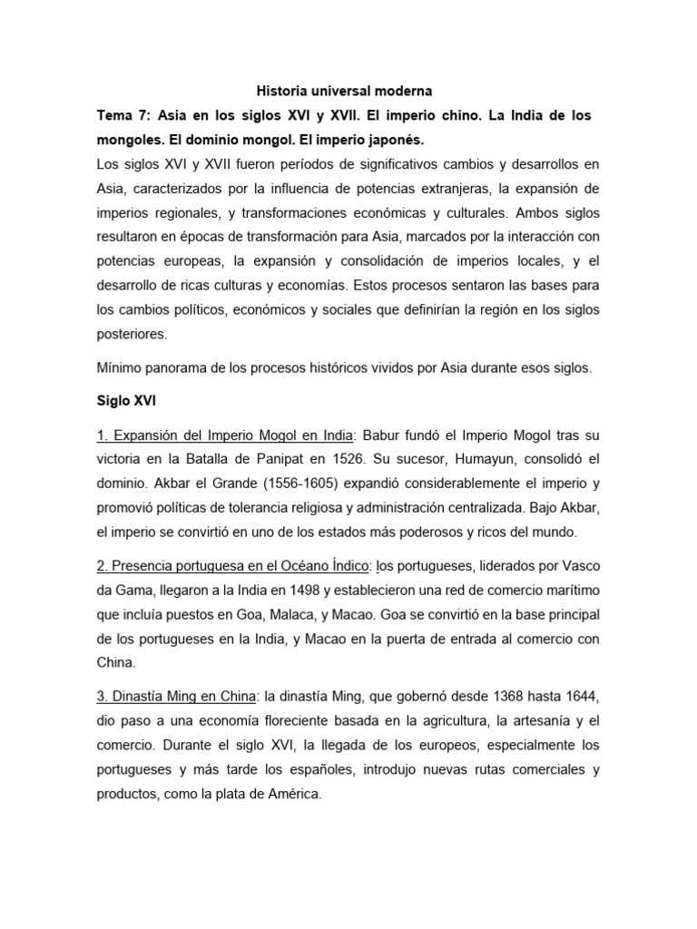 Historia Universal Moderna. Tema 7 Plus | PDF | Imperio mogol ...
