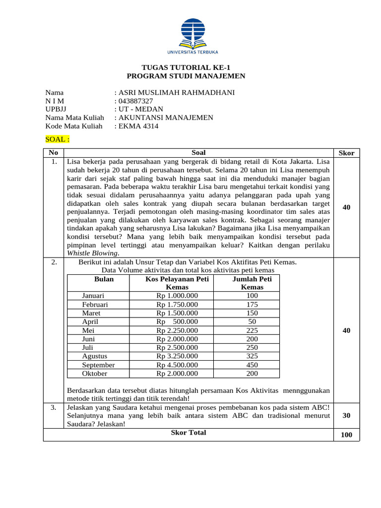 Tugas 1 AKUNTANSI MANAJEMEN | PDF