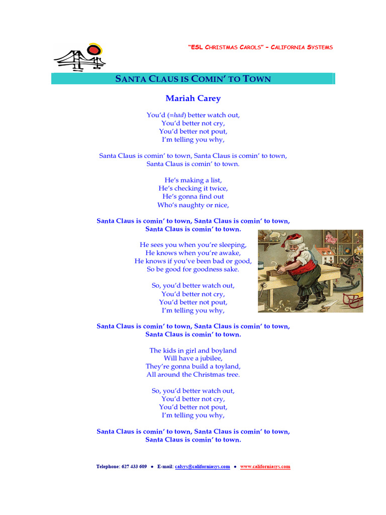 LyricsXMas-Santa Claus Is Comin To Town | PDF