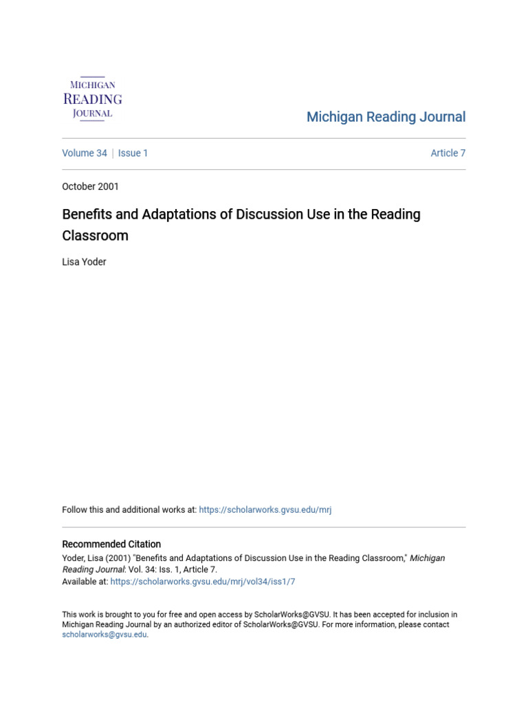 Benefits and Adaptations of Discussion Use in The Reading Classro | PDF ...