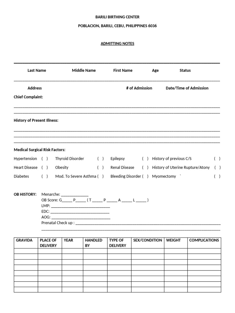 Admitting Notes | PDF