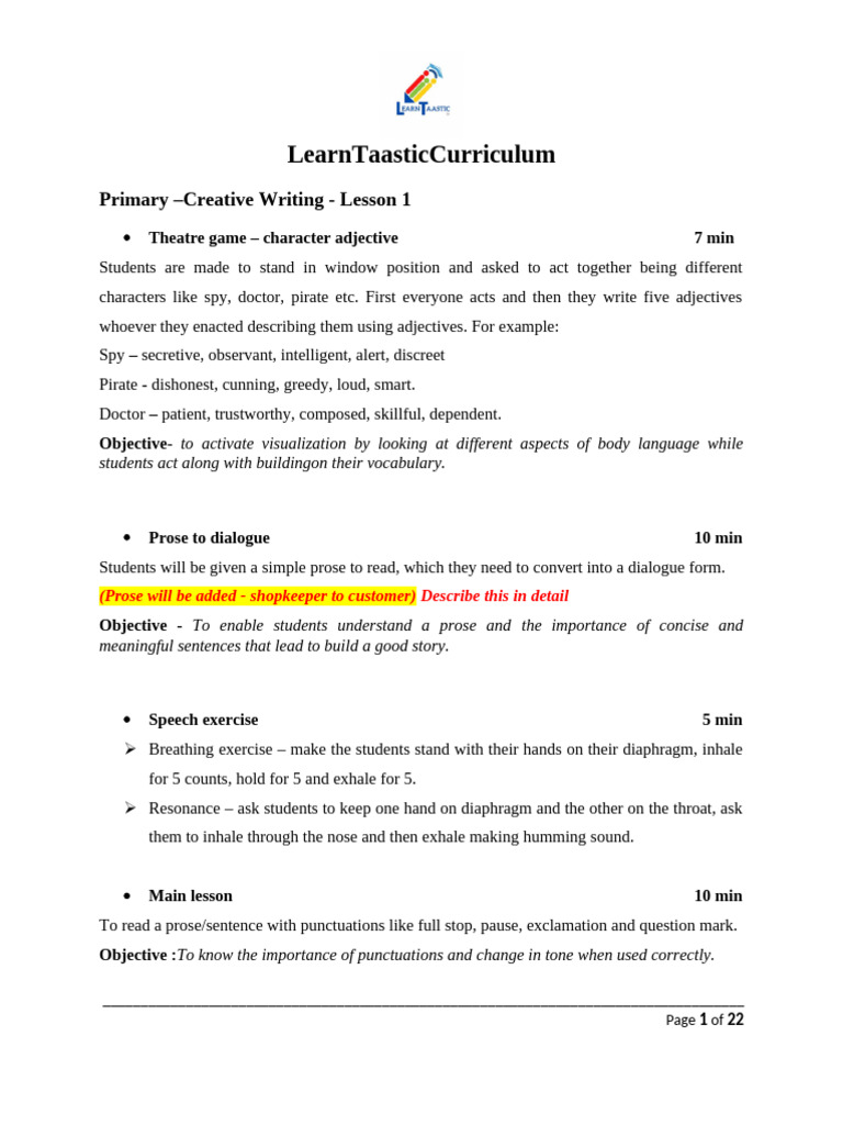 Creative writing primary | PDF | Exhalation | Breathing