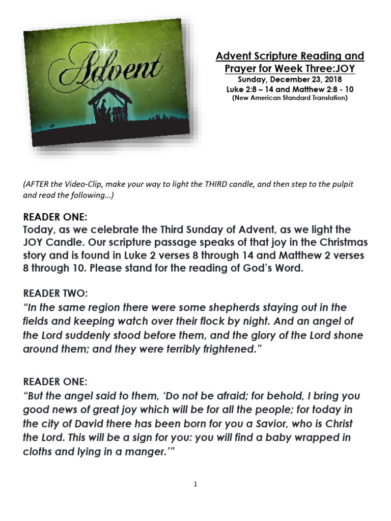 Advent Scripture Reading and Prayer For Week Three JOY 2018 | PDF