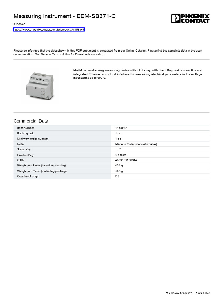 EEM-SB371-C Phoenix-Contact-1158947-En | PDF | Alternating Current | Phase (Waves)