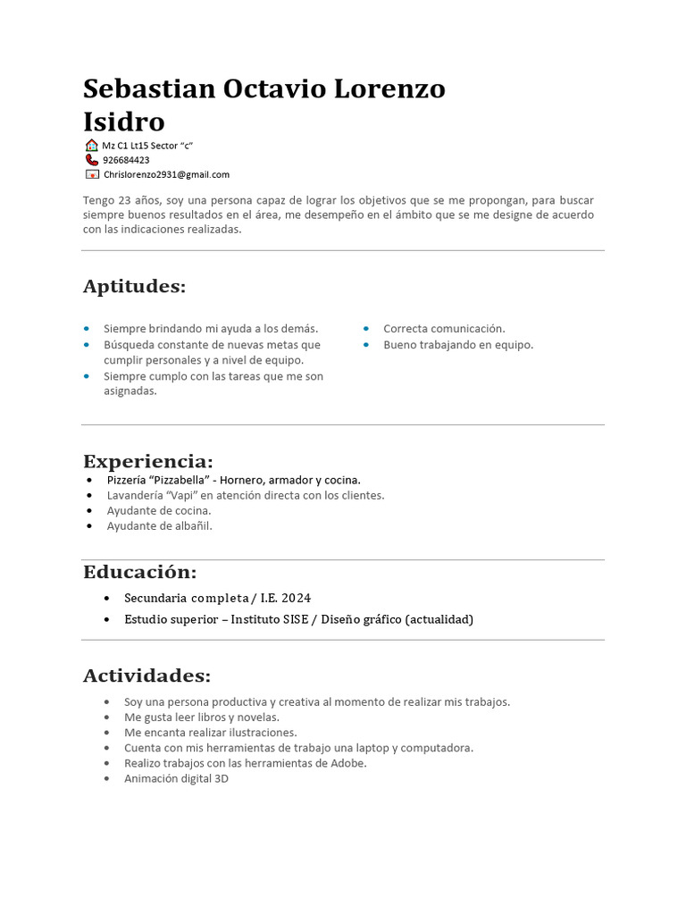 CV - Sebastian Octavio Lorenzo Isidro | PDF