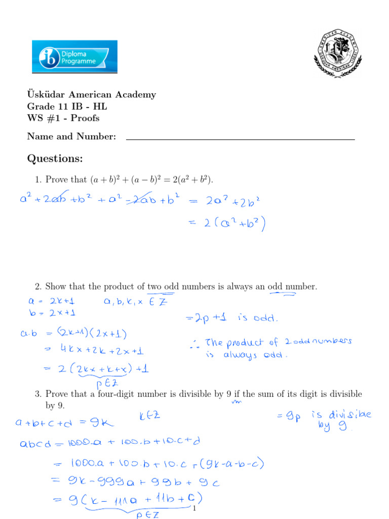 WS #1 Proofs | PDF