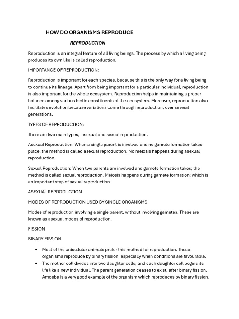 Types and Importance of Reproduction | PDF | Pollination | Reproduction